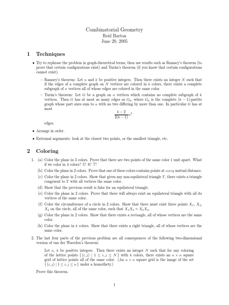 Combinatorial Geometry - Reid Barton - MOP 2005 | PDF | Triangle | Circle