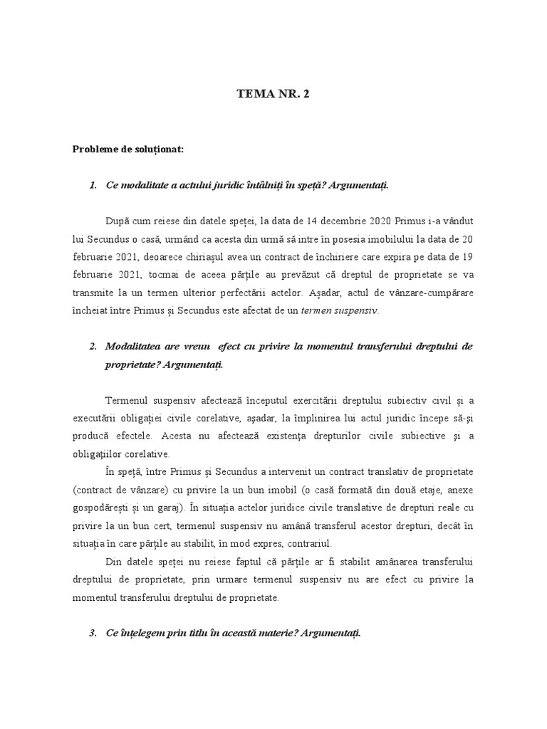Tema Nr. 2 - Drept Civil | PDF