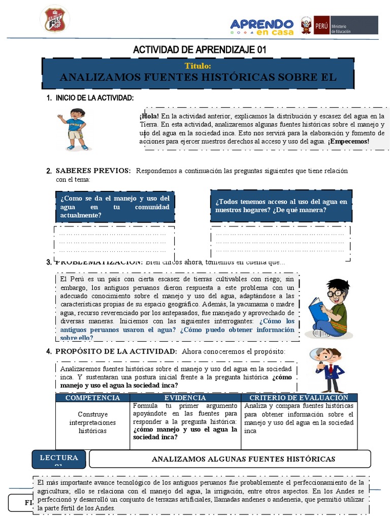 Ficha de Aprendizaje CCSS 2° Grado | PDF | Imperio Inca | Riego