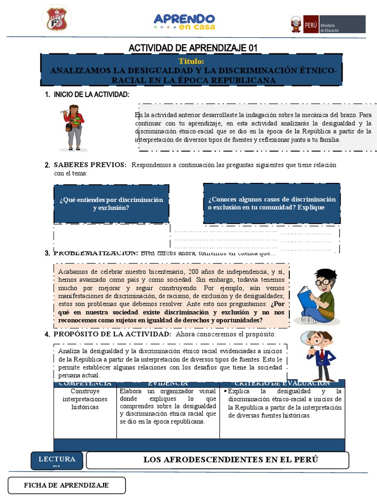 Ficha de Aprendizaje CCSS 5° Grado | PDF | Esclavitud | Discriminación