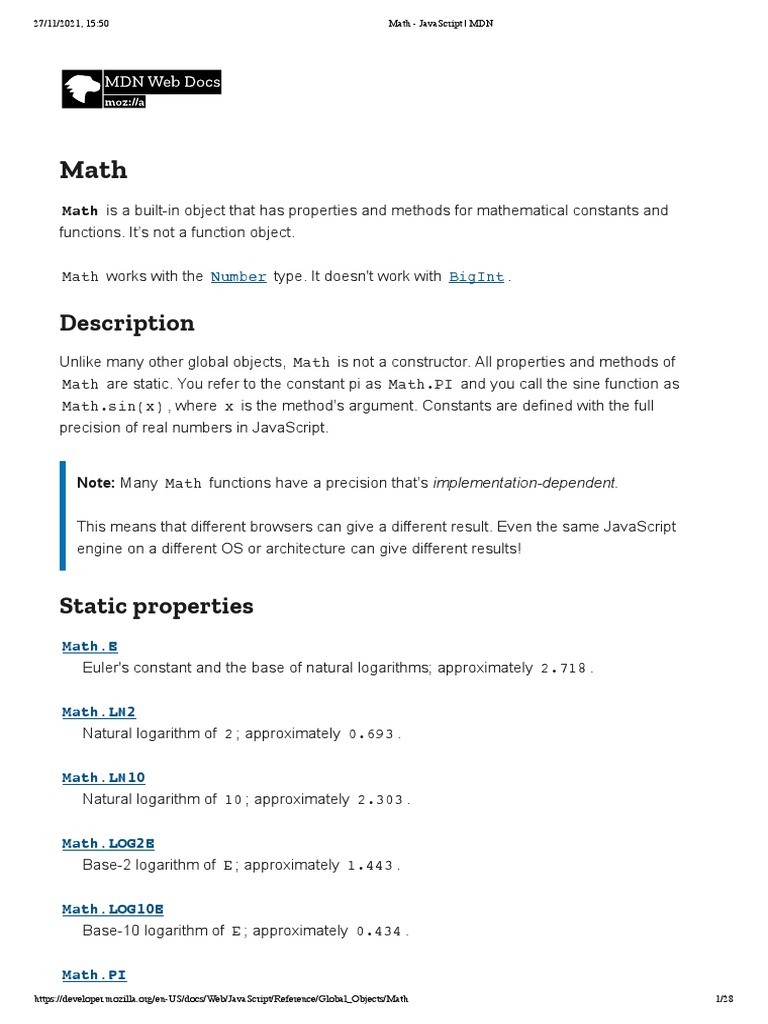 Math - JavaScript - MDN | PDF | Trigonometric Functions | Sine