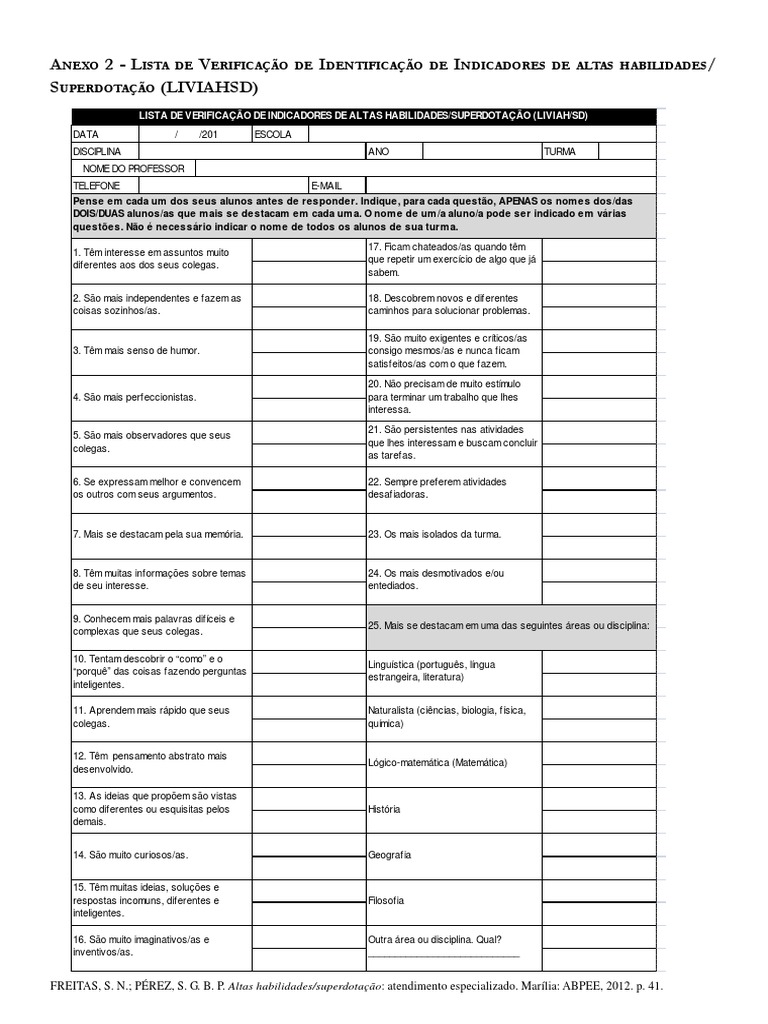 LIVIAHSD checklist for identifying gifted students | PDF | Superdotados ...