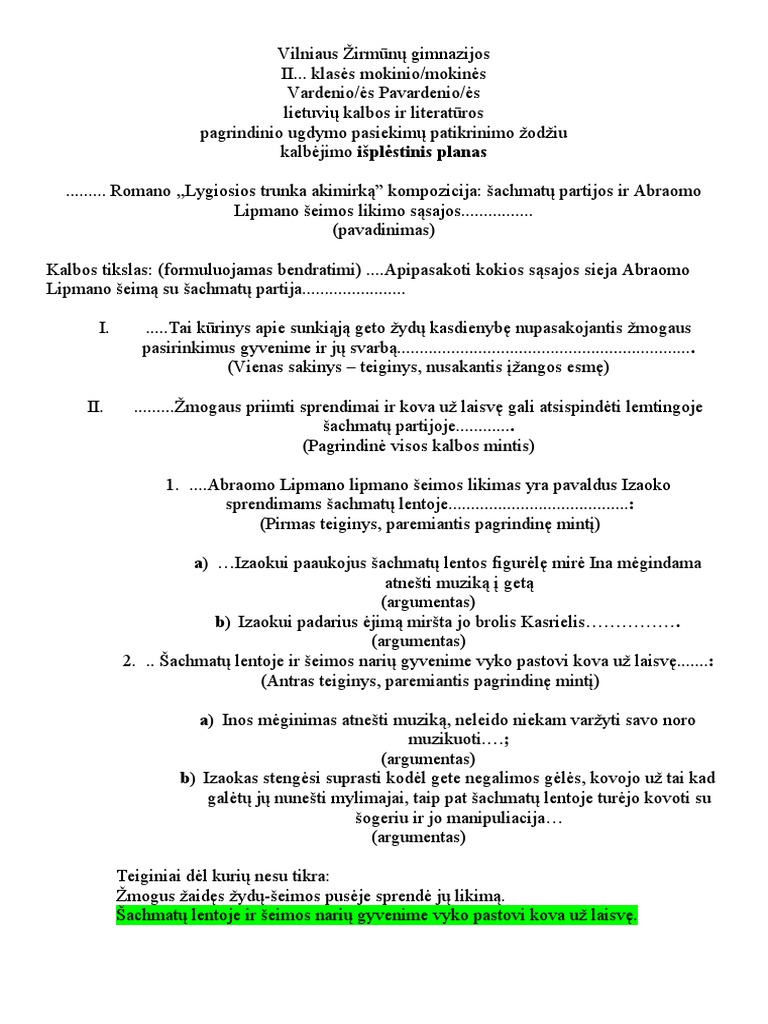 Viesojo Kalbejimo Isplestinis Planas Iikl | PDF