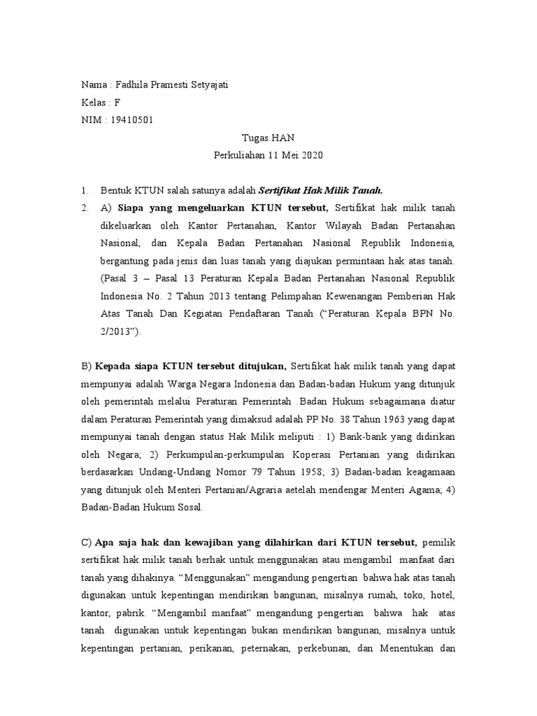 Bentuk KTUN (Sertifikat Hak Milik Tanah) | PDF