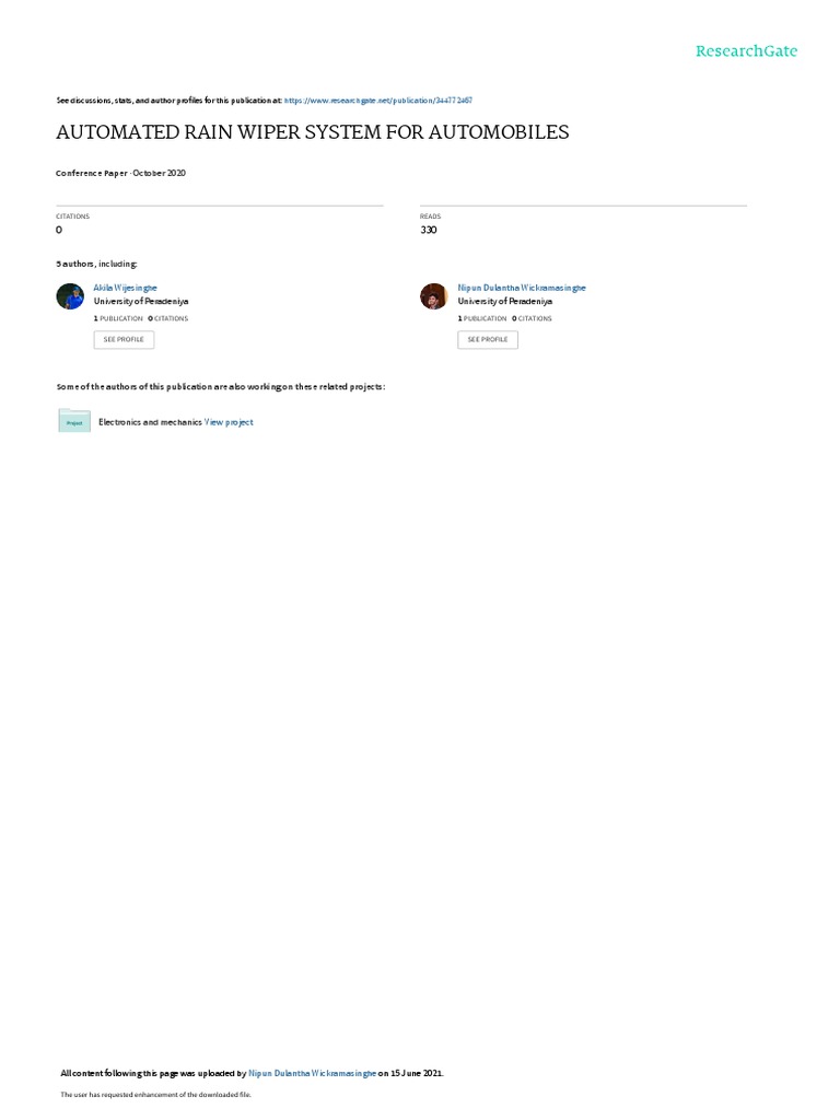 Automated Rain Wiper System For Automobiles | PDF | Automation ...