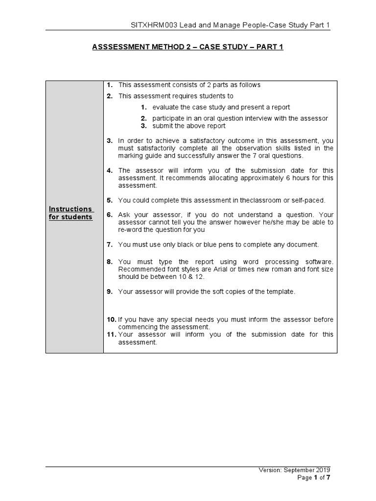 Asssessment Method 2 - Case Study - Part 1 | PDF | Educational ...