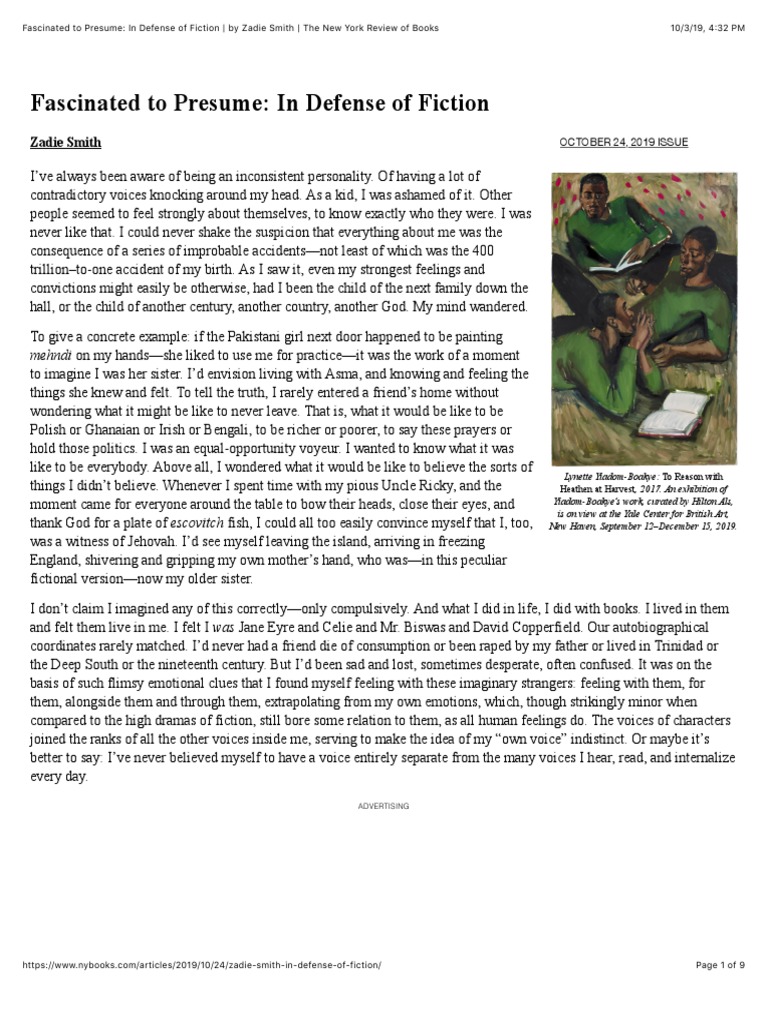 Fascinated To Presume: in Defense of Fiction: Zadie Smith | PDF | Self ...