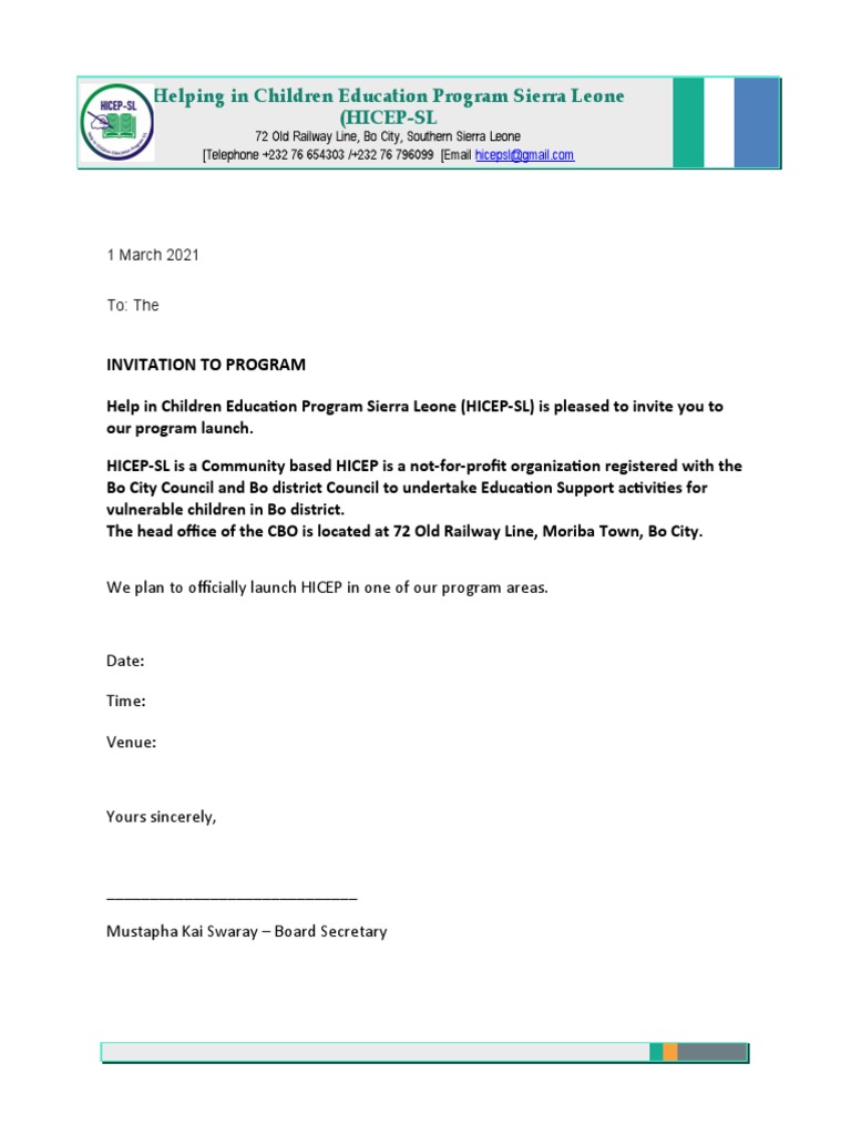 HICEP Launch InvitationLetter - D1 | PDF