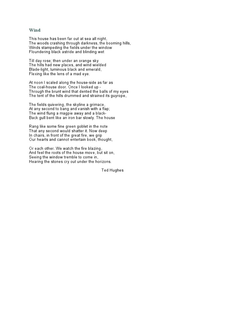 Wind Poem by Ted Hughes | PDF