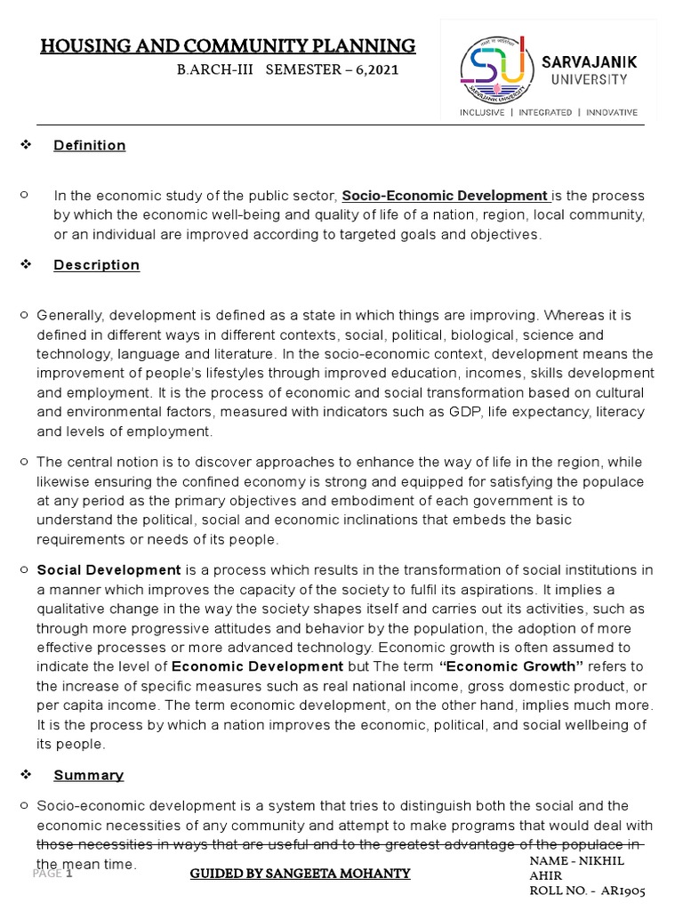 Socio Economic Development | PDF | Economic Development | Gross ...