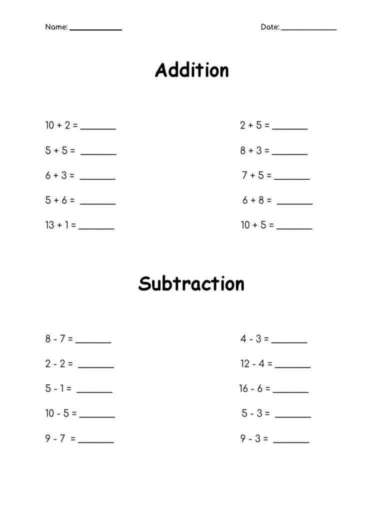 Addition: Name: - Date | PDF