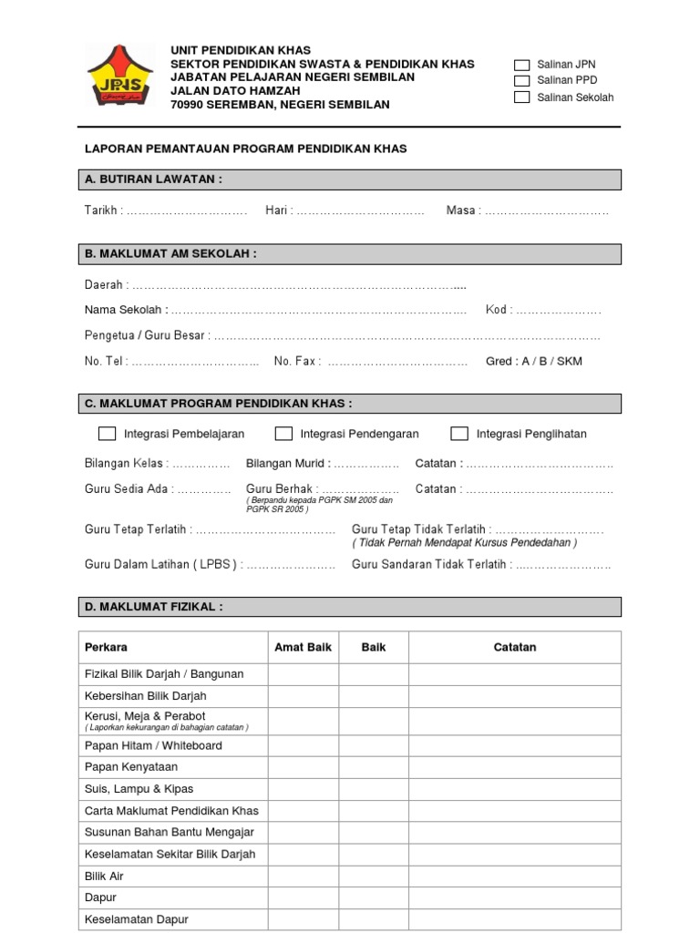 Borang Pemantauan Pendidikan Khas