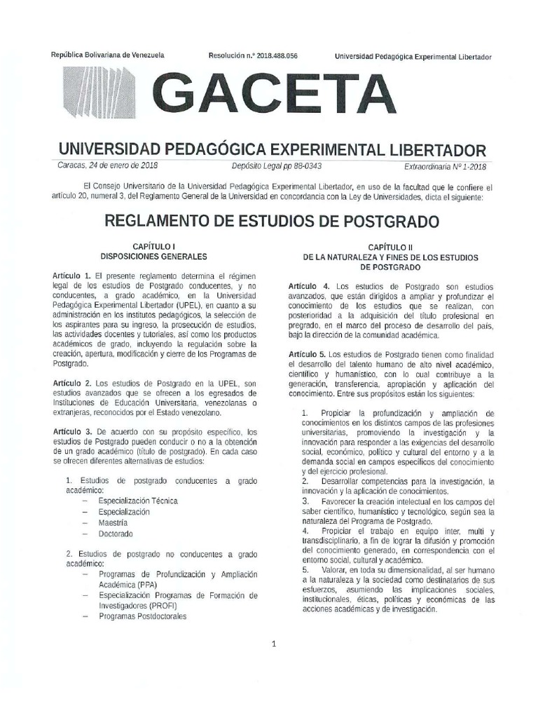 Reglamento UPEL Estudios de Postgrado 2018.488.056 | PDF