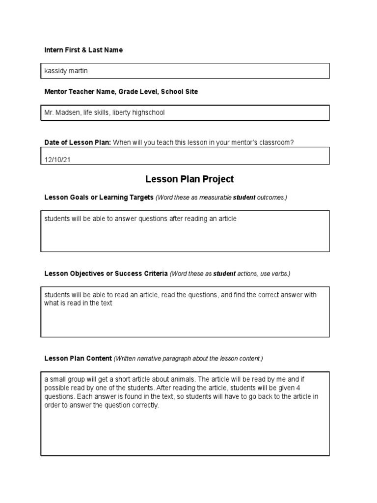 Internship Lesson Plan Template | PDF | Lesson Plan | Change