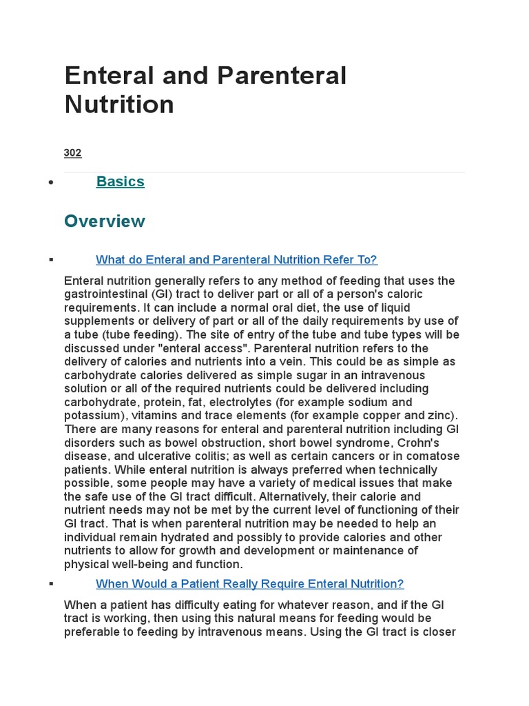 Enteral vs. Parenteral Nutrition Overview | PDF | Intravenous Therapy ...