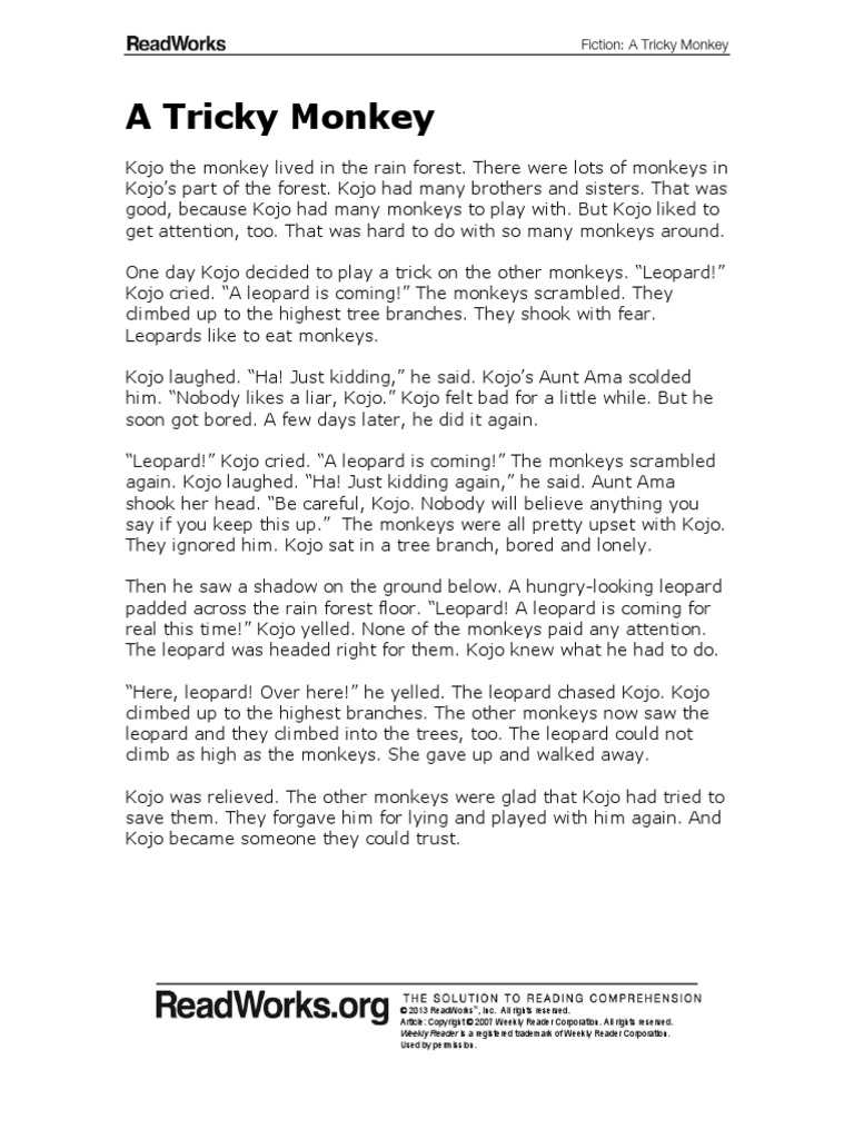 Fiction: A Tricky Monkey | PDF