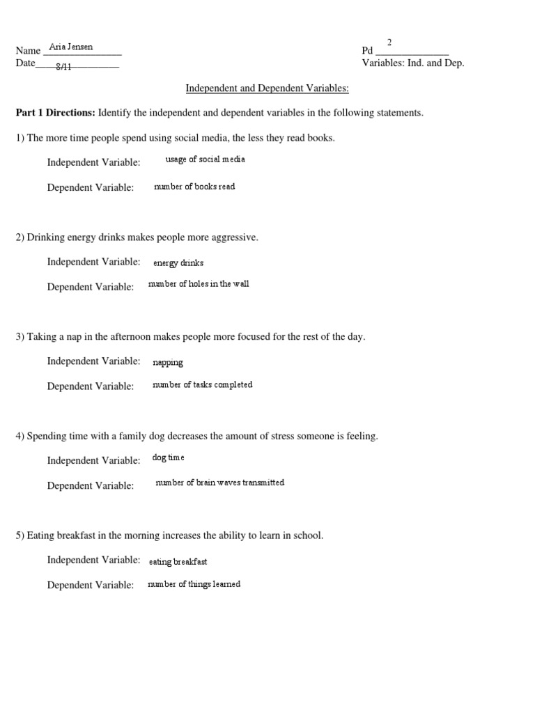Independent vs. Dependent Variables Guide | PDF | Treatment And Control ...