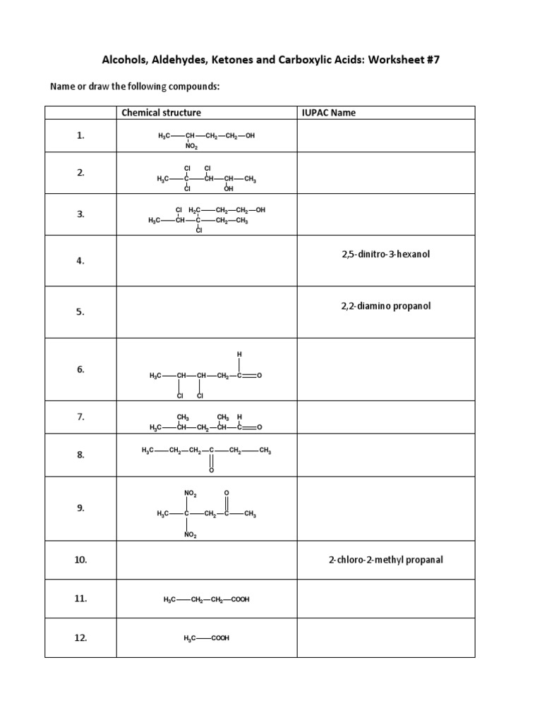 Alcohols, Aldehydes, Ketones and Carboxylic Acids: Worksheet #7 | PDF | Carboxylic Acid ...
