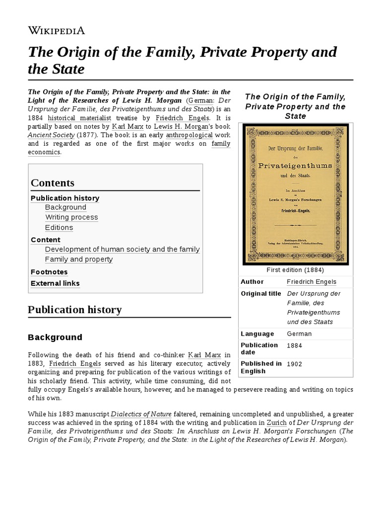 The Origin of The Family, Private Property and The State | PDF | Social ...