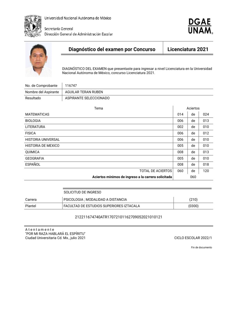 Resultado Examen UNAM Licenciatura 2021 | PDF | Calificaciones | Titulo academico