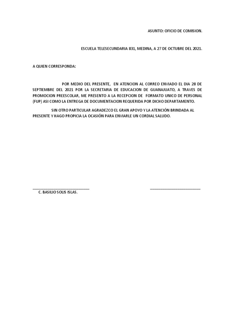 Oficio Comision. | PDF