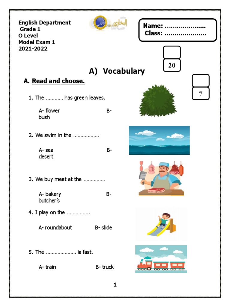 Grade 1 English Model Exam Papers | PDF | Phonics | Language Acquisition