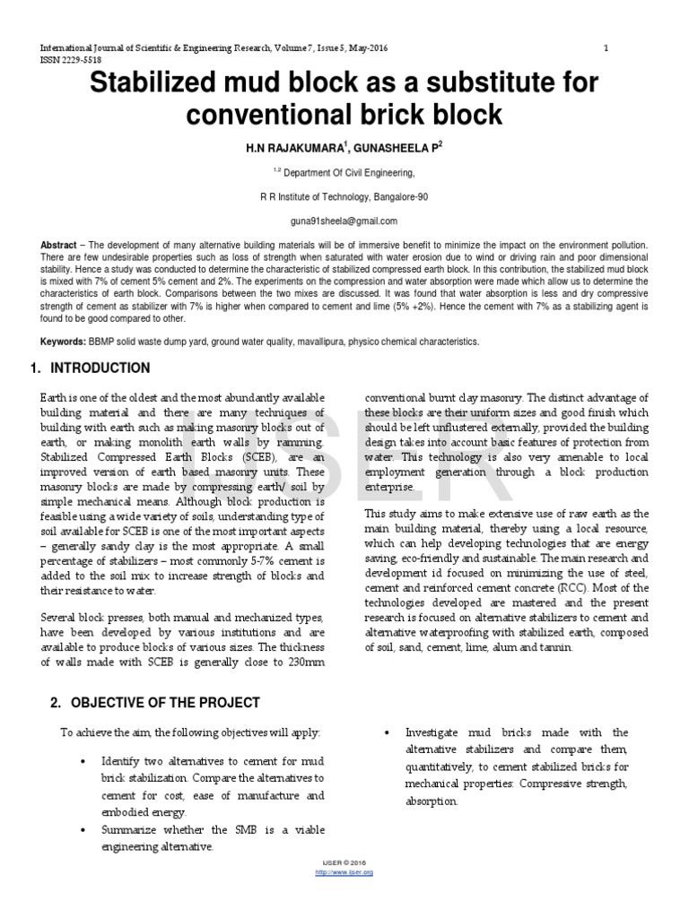 Stabilized Mud Block As A Substitute For Conventional Brick Block | PDF ...