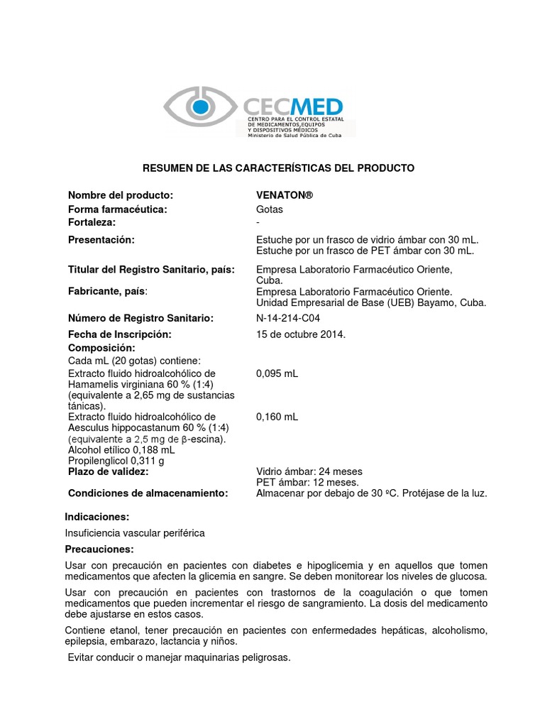 n14214c04 Venaton | PDF | Medicamentos con receta | Medicina CLINICA