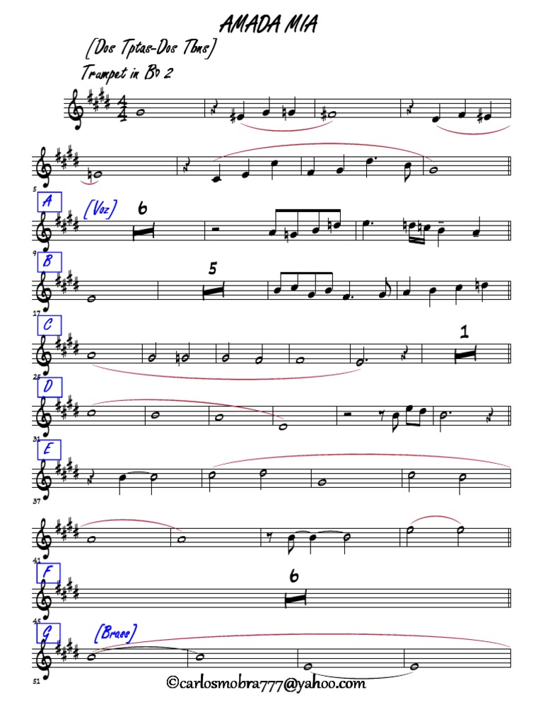 Amada Mia - (Dos Tptas - Dos TBNS) - Trumpet in BB 2 | PDF