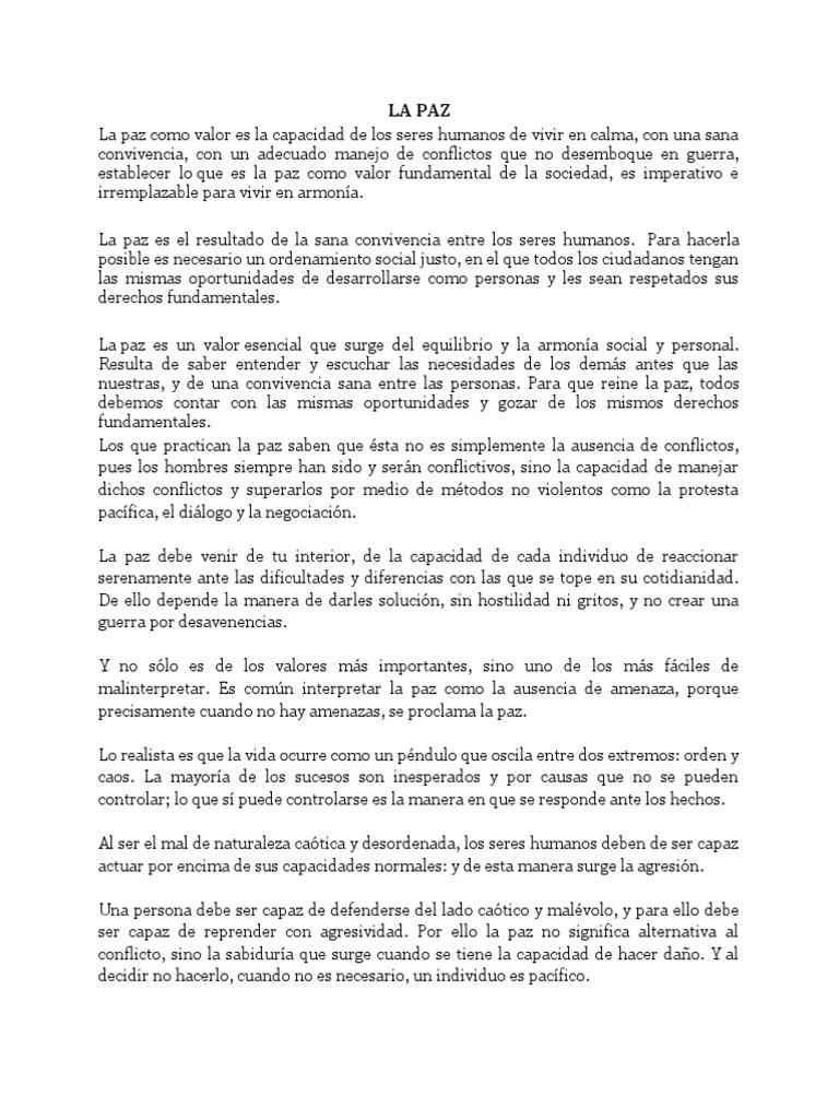 La paz como valor fundamental para una sociedad armoniosa | PDF | Paz
