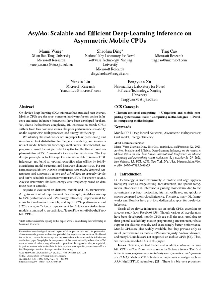 Asymo: Scalable and Efficient Deep-Learning Inference On Asymmetric Mobile Cpus | PDF | Central ...