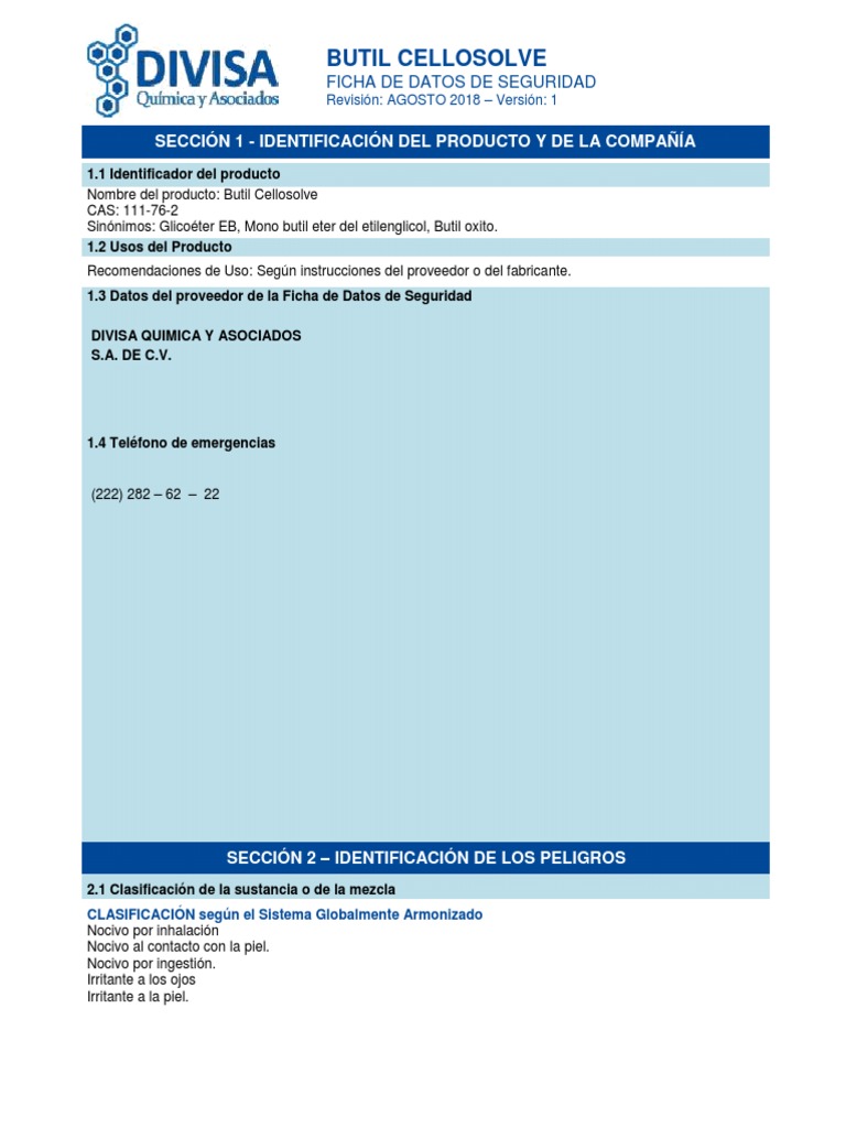 Butil Cellosolve 2018 | PDF | Agua | Química