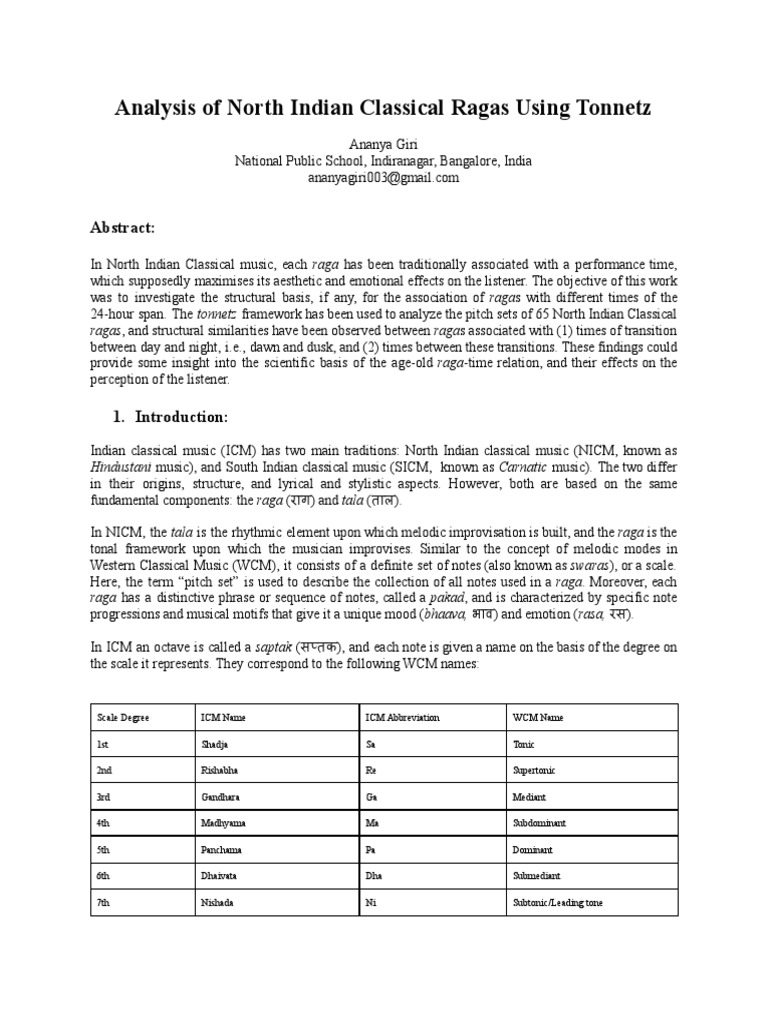 North Indian Classical Ragas Analysis | PDF | Scale (Music) | Classical ...