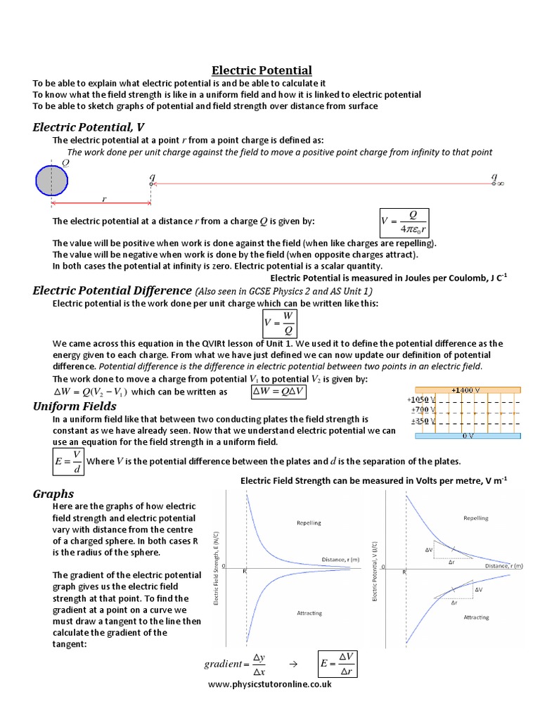 Electric Potential NOTES | PDF | Electric Charge | Electricity