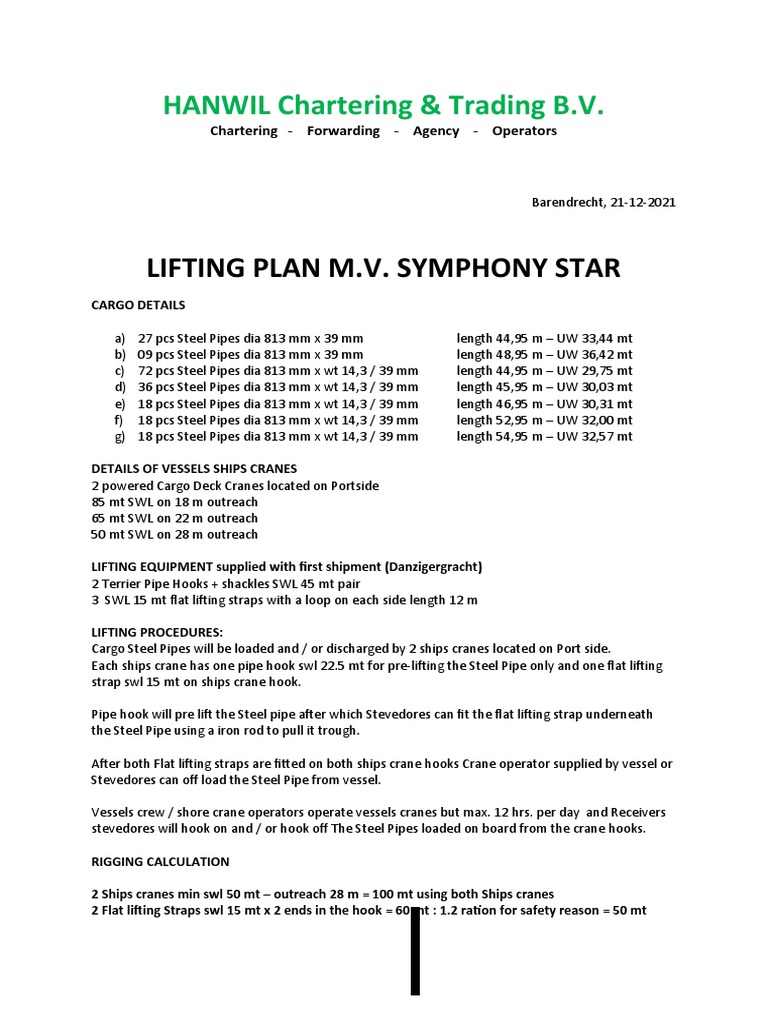 Lifting Plan Symphony Star | PDF | Crane (Machine) | Ships
