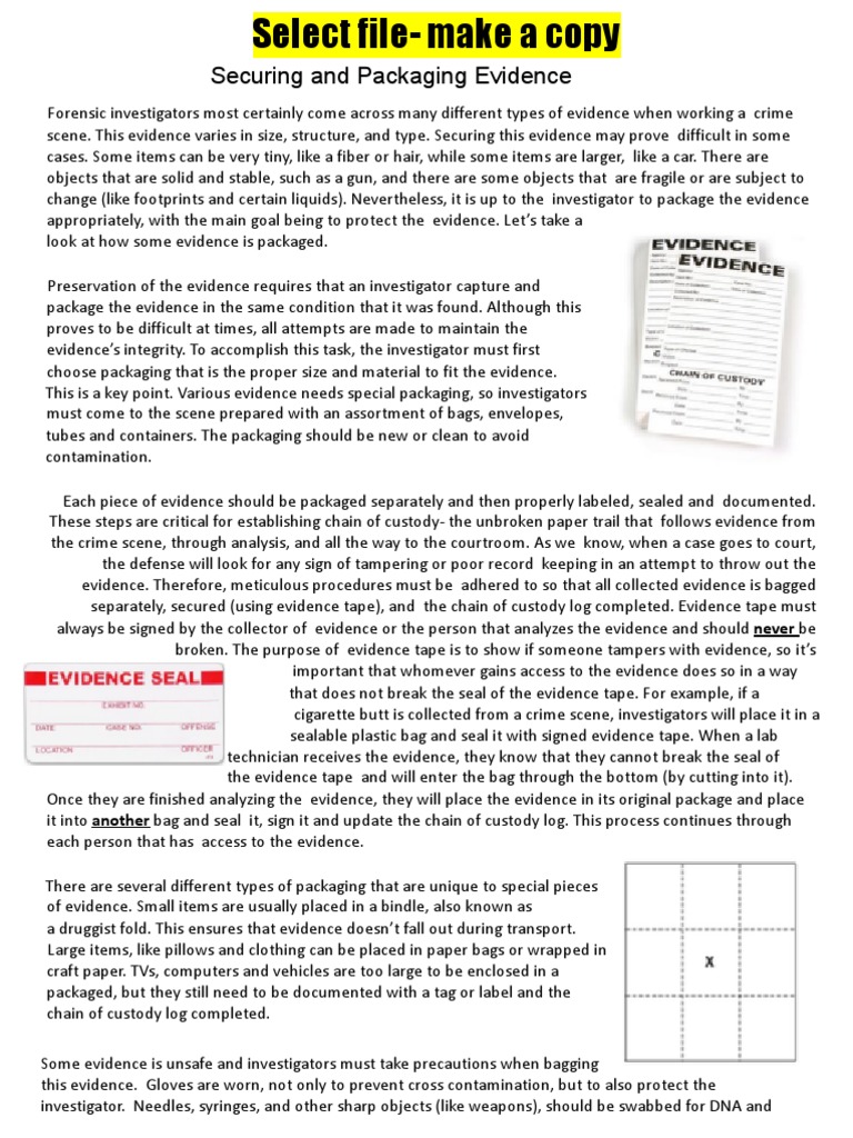 Securing and Packaging Evidence Close Read | PDF | Crime Scene