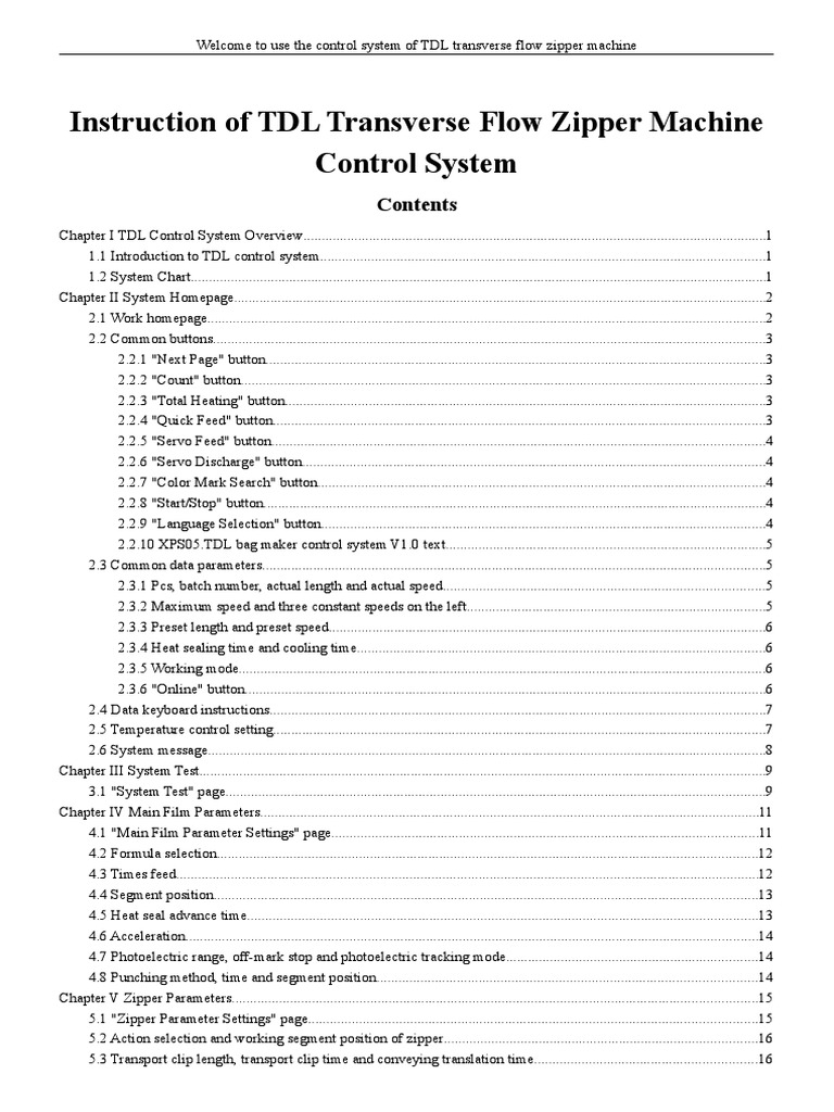TDL Zipper Machine Control Guide | PDF | Parameter (Computer Programming) | Vacuum Tube