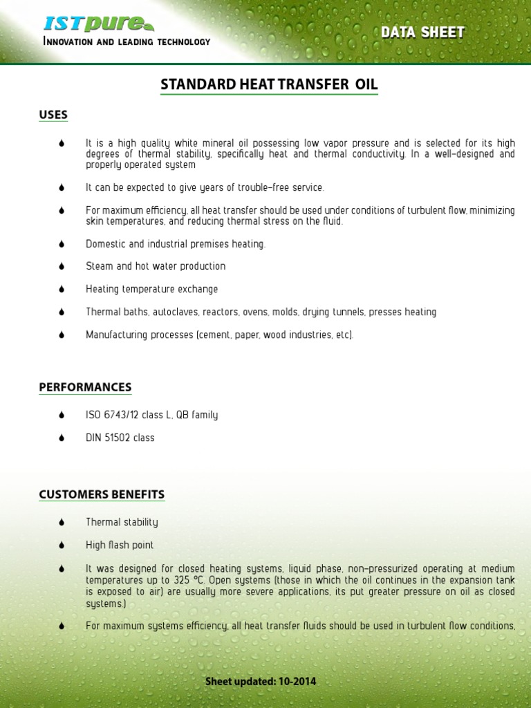Standard Heat Transfer Oil: Data Sheet | PDF | Viscosity | Heat Transfer
