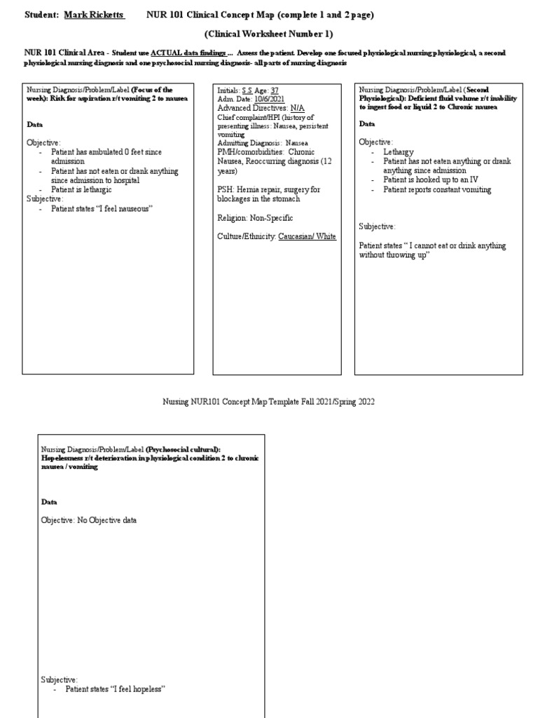 Concept Map Template | PDF | Medical Diagnosis | Nausea
