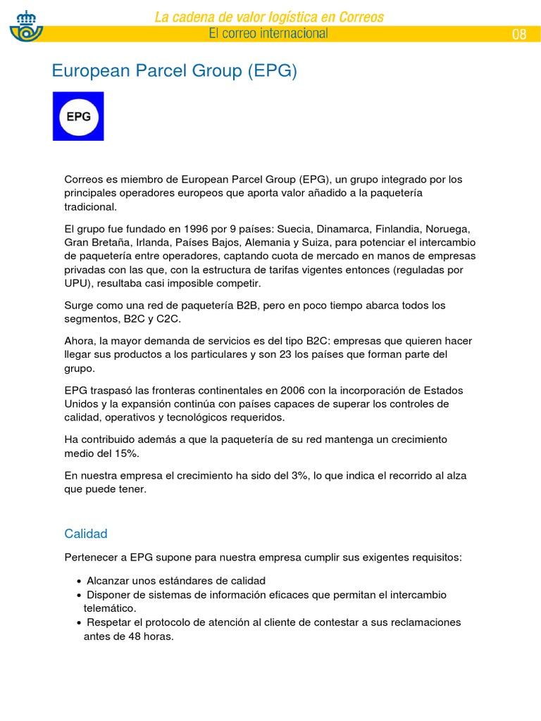 La red de paquetería internacional European Parcel Group (EPG) y su impacto en Correos | PDF ...