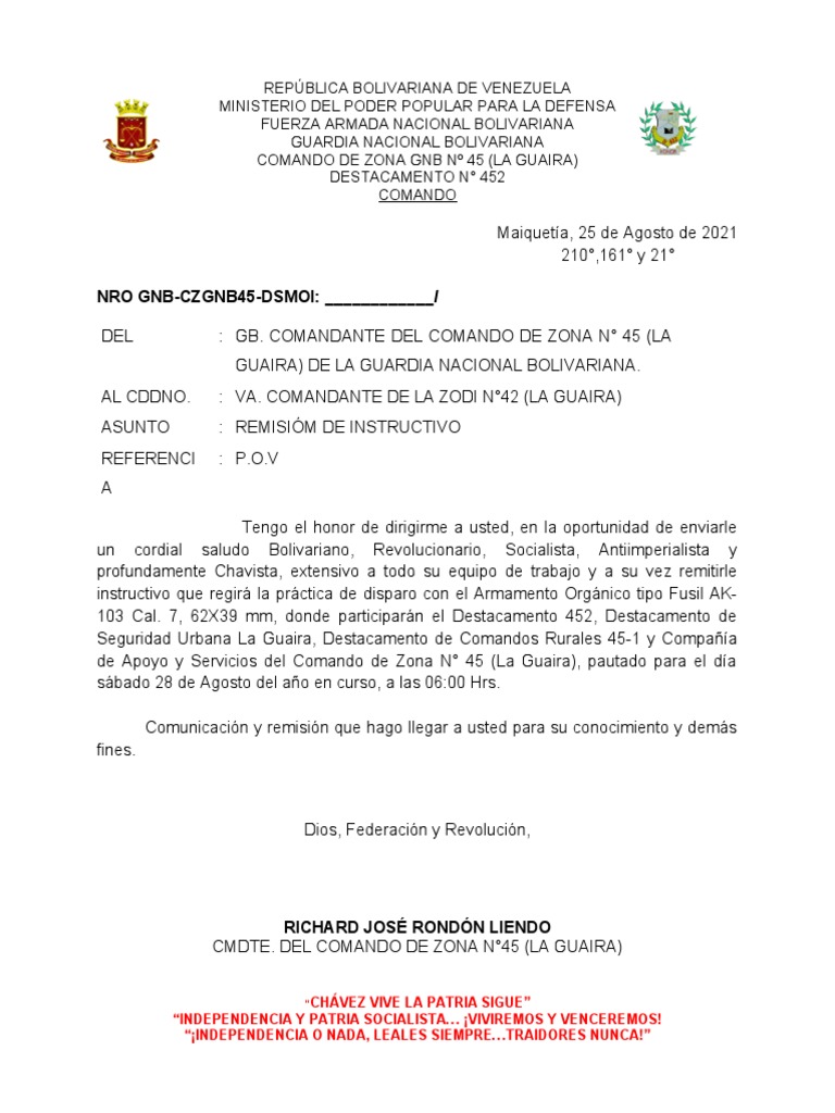 Oficio para La Zodi | PDF | Venezuela | Relaciones Internacionales