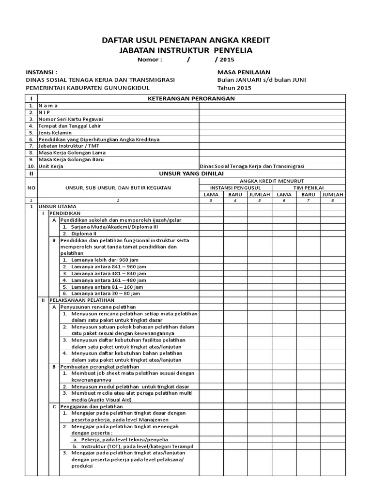 01 Form DUPAK Instruktur Terampil Penyelia | PDF