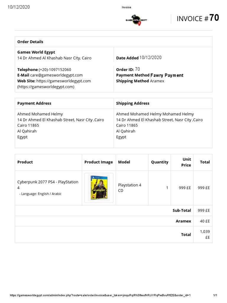 Invoice | PDF | Cairo | Egypt