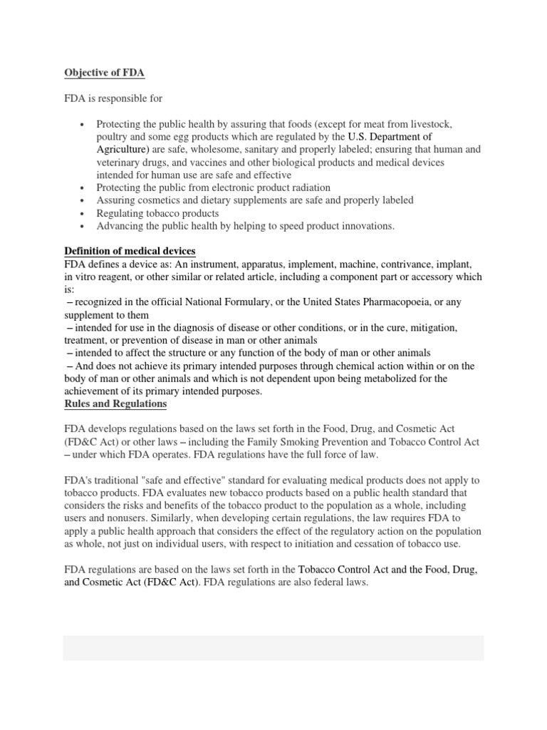 Objective of FDA: Definition of Medical Devices | Download Free PDF ...