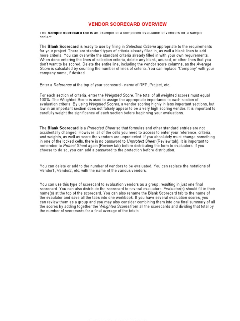 Vendor Scorecard Template | Download Free PDF | Weighted Arithmetic ...