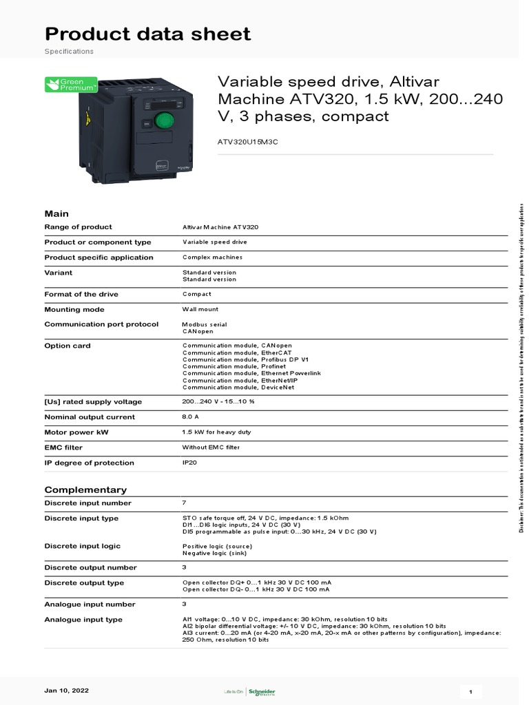 ATV320 Variable Speed Drive Overview | PDF | Relay | Electric Motor