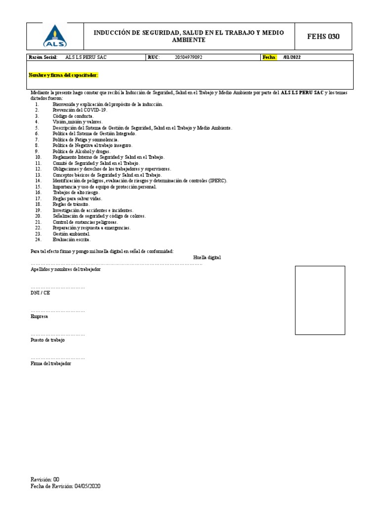 Inducción Seguridad y Salud ALS Perú | PDF | Crecimiento personal y ...