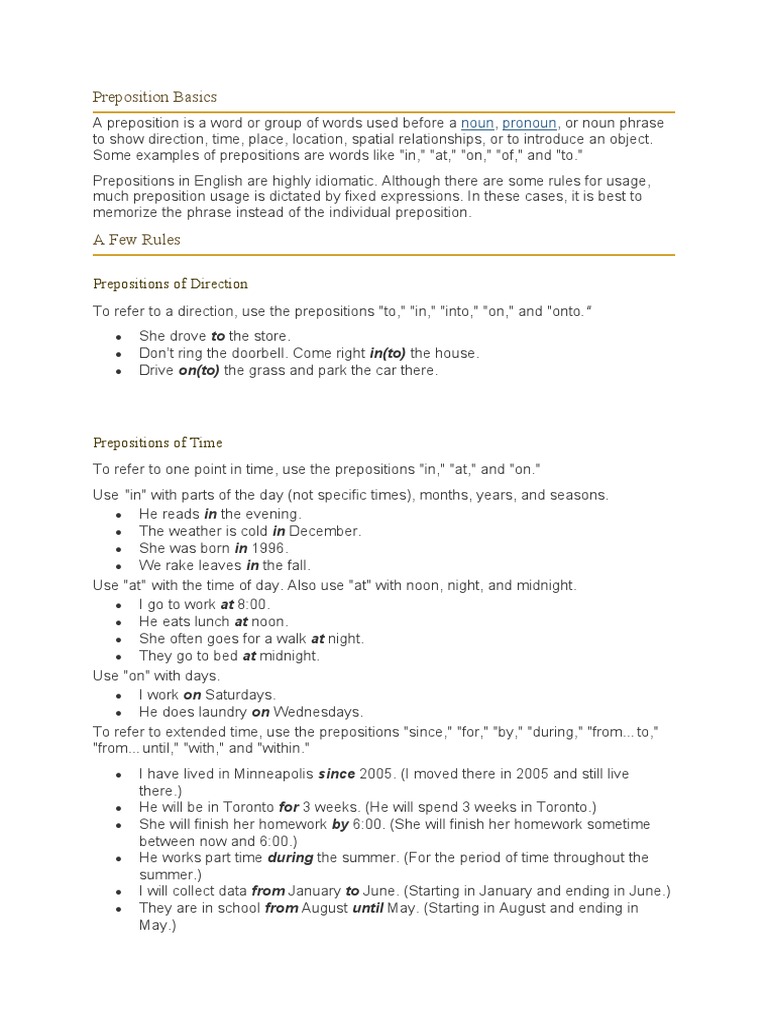 Preposition Basics: Prepositions of Direction | PDF | Preposition And Postposition | Verb