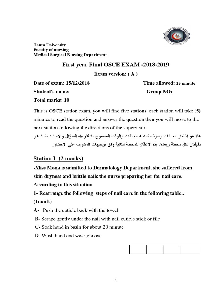 First Year Final OSCE EXAM 2018 2019 | PDF | Medical Specialties ...