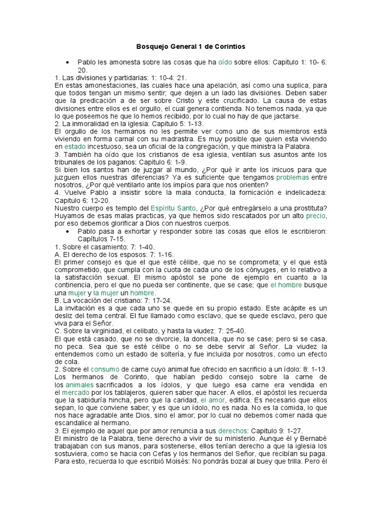Bosquejo General 1 de Corintios | PDF | Resurrección | Celibato